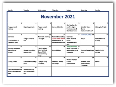 November activities calendar