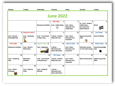 June Activities Calendar
