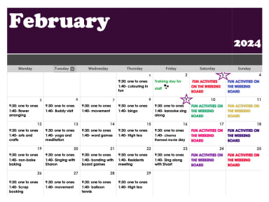 February Activities Calendar